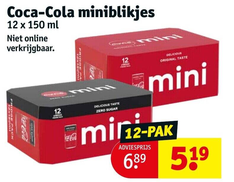 Coca-Cola miniblikjes 12 x 150 ml aanbieding bij Kruidvat