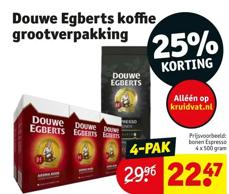 Douwe Egberts koffie grootverpakking 4-pak aanbieding bij Kruidvat