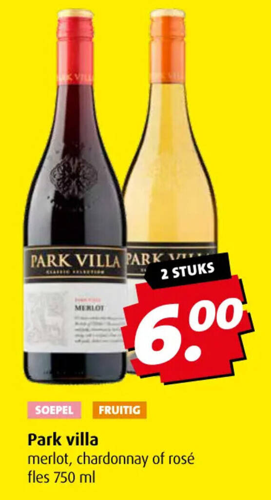 Park villa merlot, chardonnay of rosé fles 750 ml aanbieding bij Boni