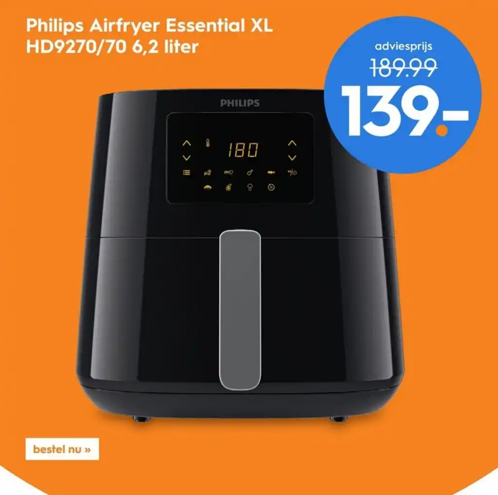 Philips Airfryer Essential XL HD9270/70 6,2 liter aanbieding bij Blokker