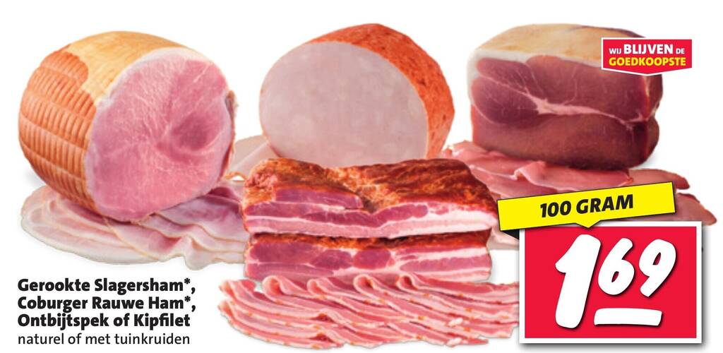 Gerookte Slagersham, Coburger Rauwe Ham, Ontbijtspek of Kipfilet 100g ...
