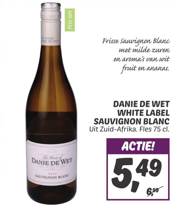 DANIE DE WET WHITE LABEL SAUVIGNON BLANC 75 cL 75 cl. aanbieding bij ...