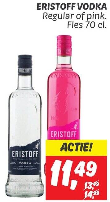 ERISTOFF VODKA Regular of pink. Fles 70 cl. aanbieding bij Dekamarkt