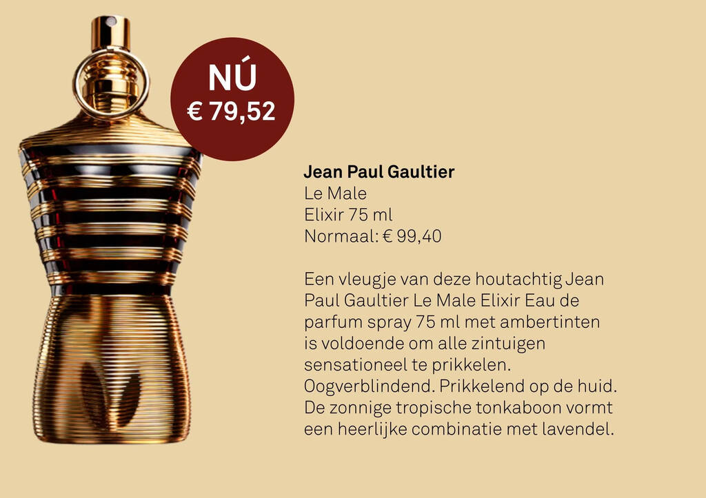 Jean paul gaultier le male elixir 75 ml aanbieding bij Mooi parfumerie