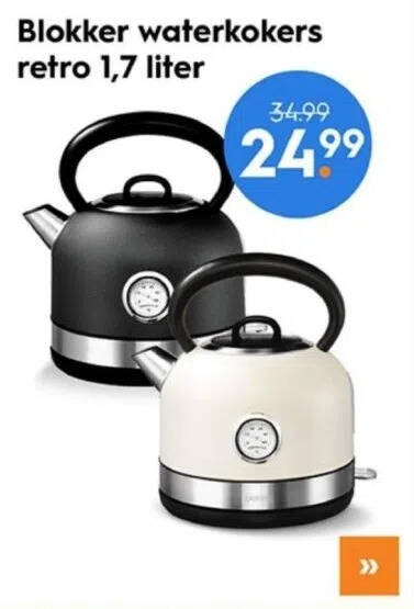 Blokker waterkokers retro 1,7 liter aanbieding bij Blokker