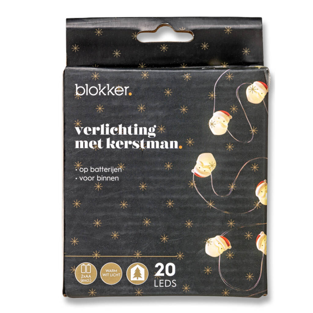 Blokker 20led draadverlichting kerstman, warm wit, 2xaa, voor binnen ...