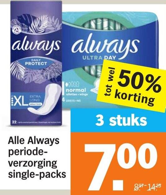 Alle Always periodeverzorging single-packs aanbieding bij Albert Heijn