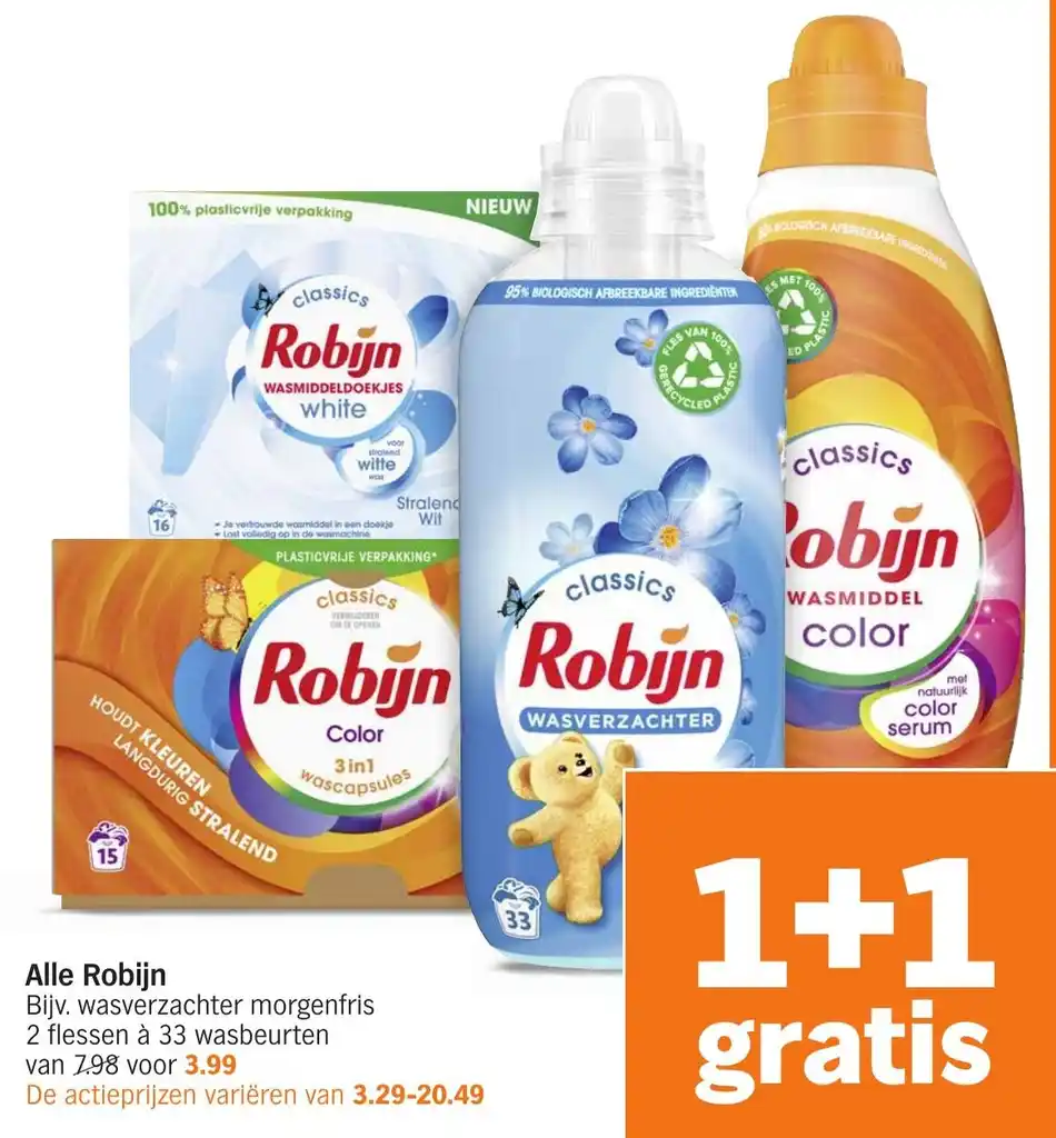 Alle Robijn 2 flessen à 33 wasbeurten aanbieding bij Albert Heijn