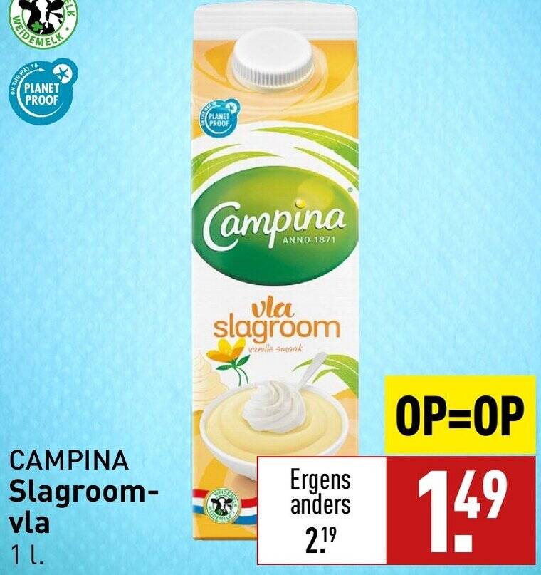 CAMPINA Slagroom-vla 1 L aanbieding bij ALDI