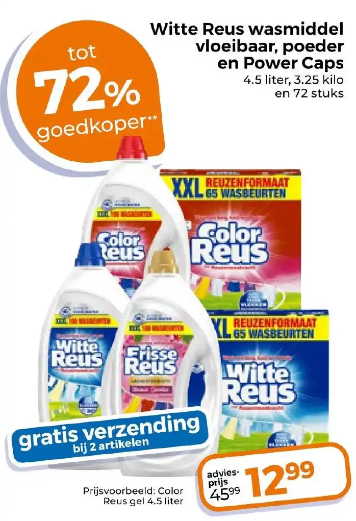 Witte Reus wasmiddel vloeibaar, poeder en Power Caps aanbieding bij ...