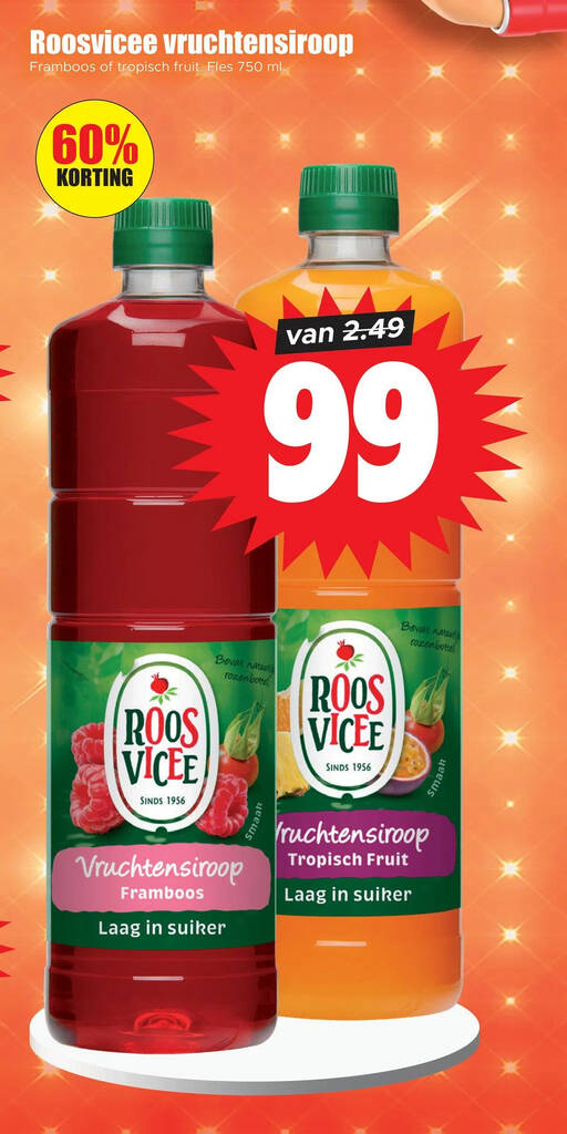 Roosvicee vruchtensiroop aanbieding bij Dirk