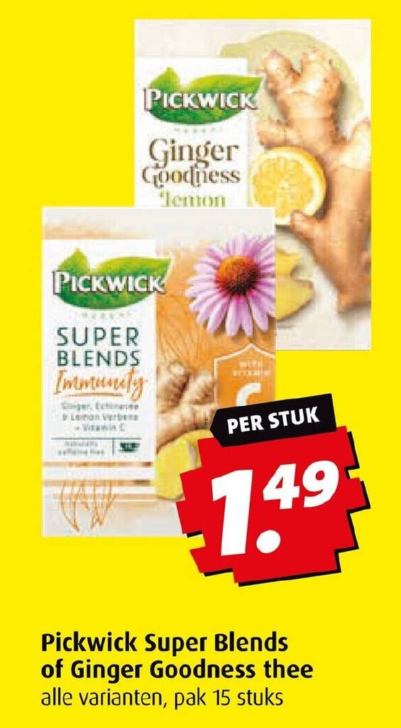 Pickwick Super Blends of Ginger Goodness thee 15 stuks aanbieding bij Boni