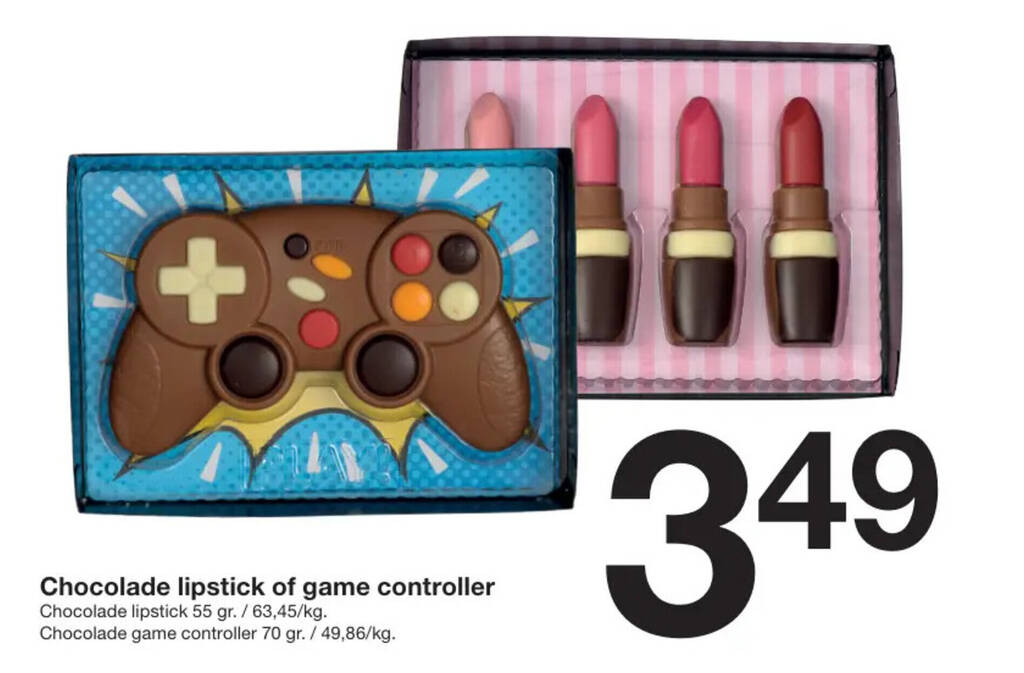 Chocolade lipstick of game controller aanbieding bij Zeeman