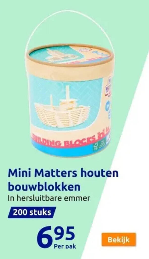 Mini Matters houten bouwblokken 200 stuks aanbieding bij Action