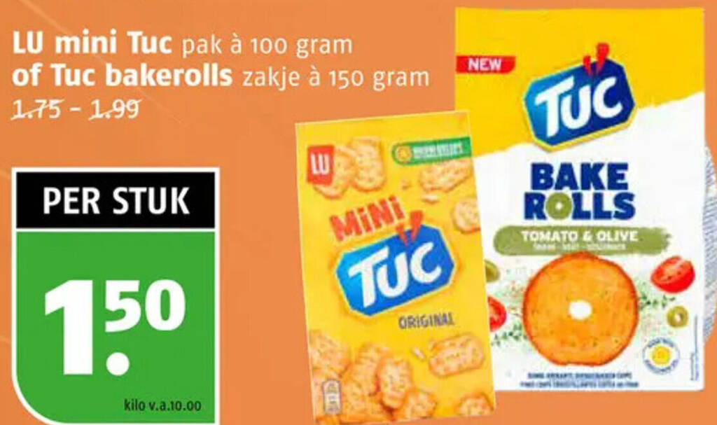 LU mini Tuc pak à 100 gram of Tuc bakerolls aanbieding bij Poiesz