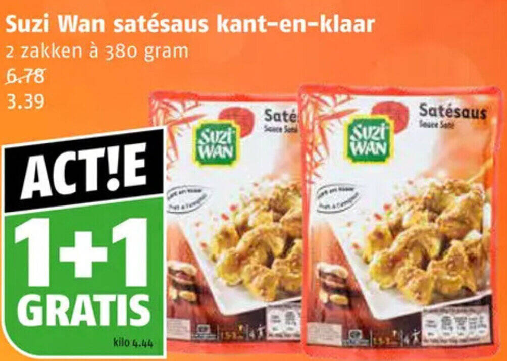 Suzi Wan satésaus kant-en-klaar 2 zakken à 380 gram 1+1 gratis ...