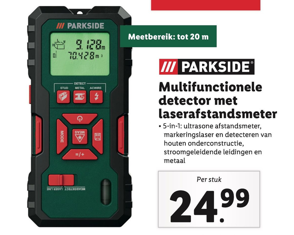 Parkside Multifunctionele detector met laserafstandsmeter aanbieding ...