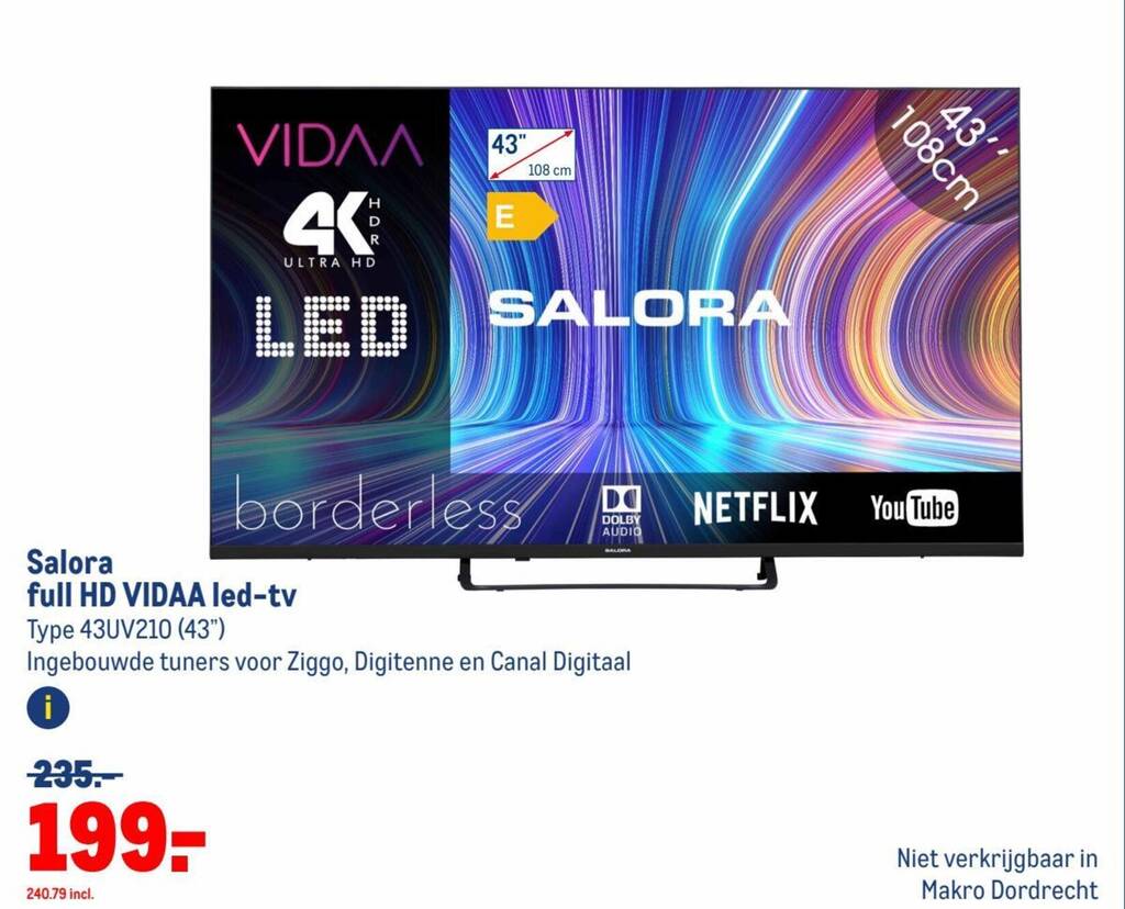 Salora full HD VIDAA led-tv aanbieding bij Makro