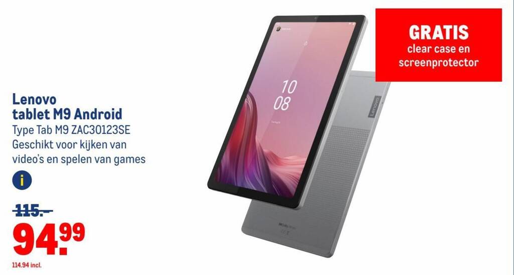 Lenovo tablet M9 Android GRATIS clear case en screenprotector ...