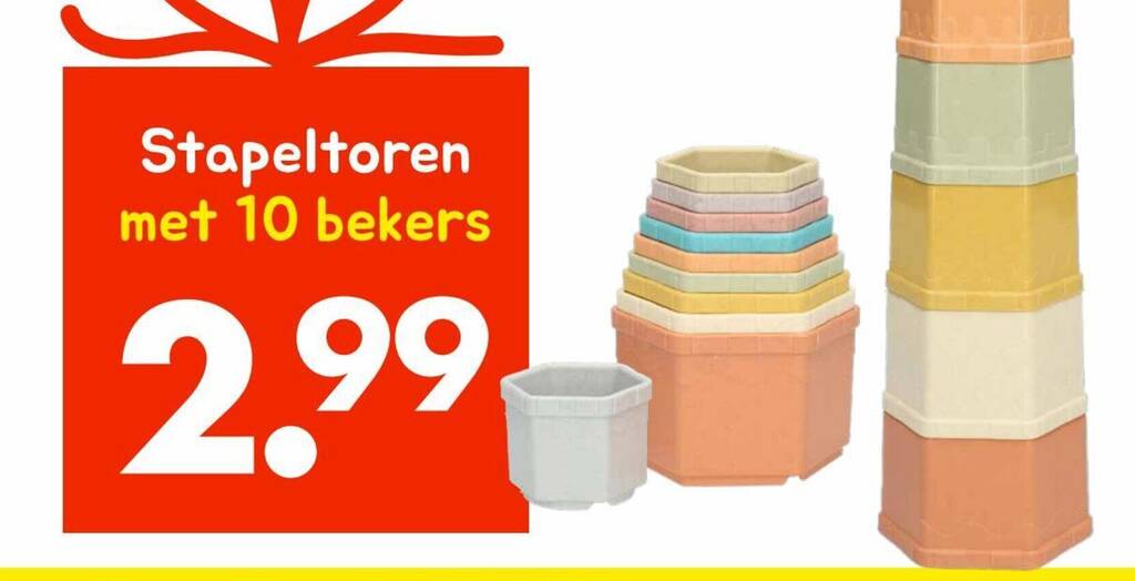 Stapeltoren met 10 bekers aanbieding bij Wibra