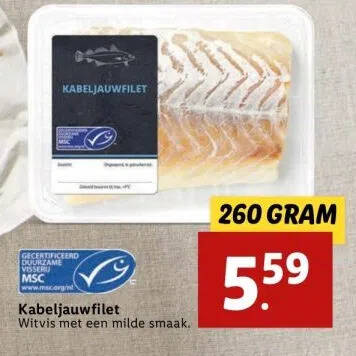 Kabeljauwfilet witvis met een milde smaak. aanbieding bij Lidl