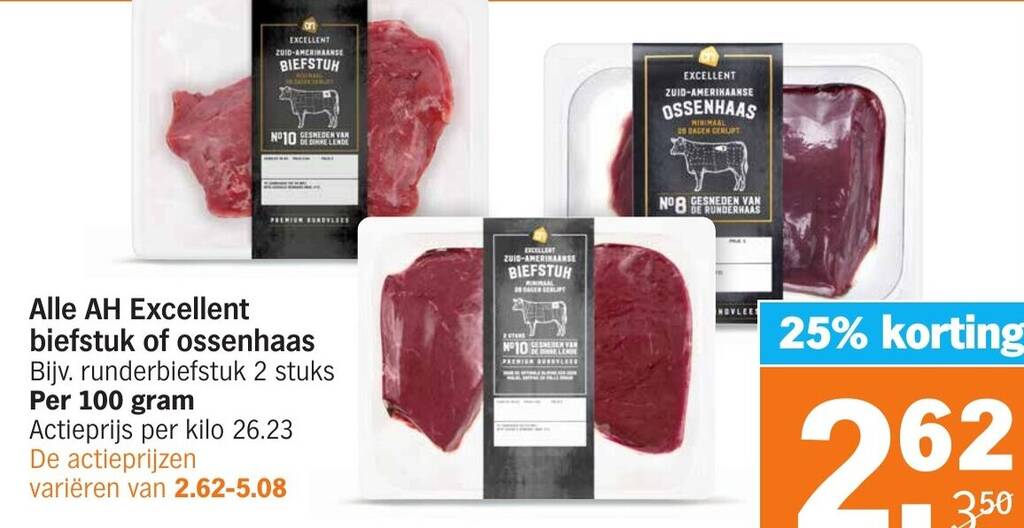 Alle AH Excellent biefstuk of ossenhaas aanbieding bij Albert Heijn