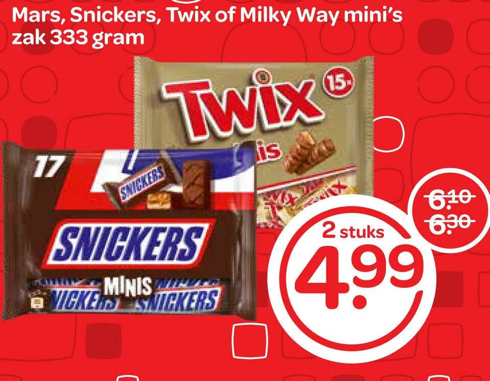Mars, snickers, twix of milky way mini's aanbieding bij Spar