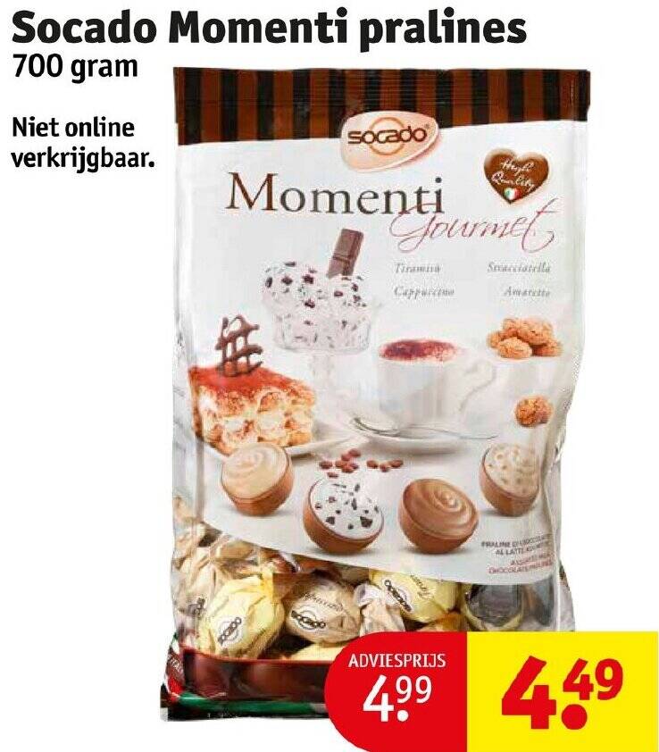 Socado Momenti pralines 700 gram aanbieding bij Kruidvat