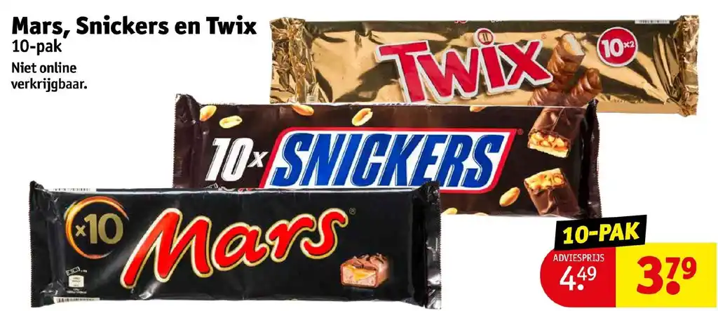 Mars, Snickers en Twix 10-pak aanbieding bij Kruidvat