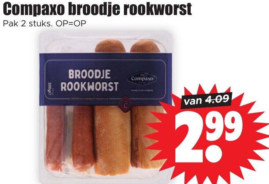Compaxo broodje rookworst aanbieding bij Dirk