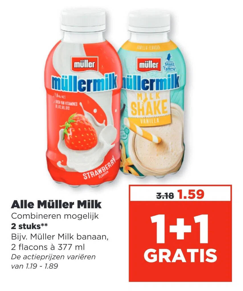Alle müller milk 1+1 GRATIS aanbieding bij PLUS