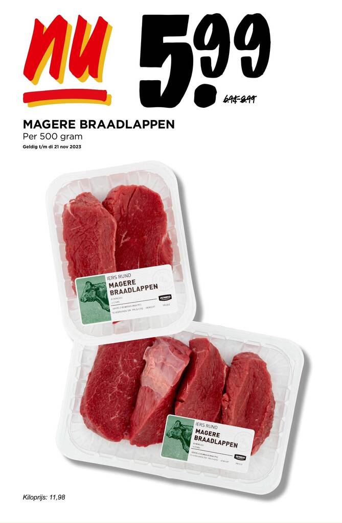 MAGERE BRAADLAPPEN Per 500 gram aanbieding bij Jumbo