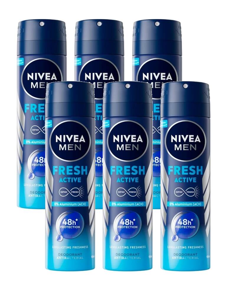 Nivea men fresh active deodorant spray voordeelverpakking 6x150ml aanbieding bij De Online Drogist