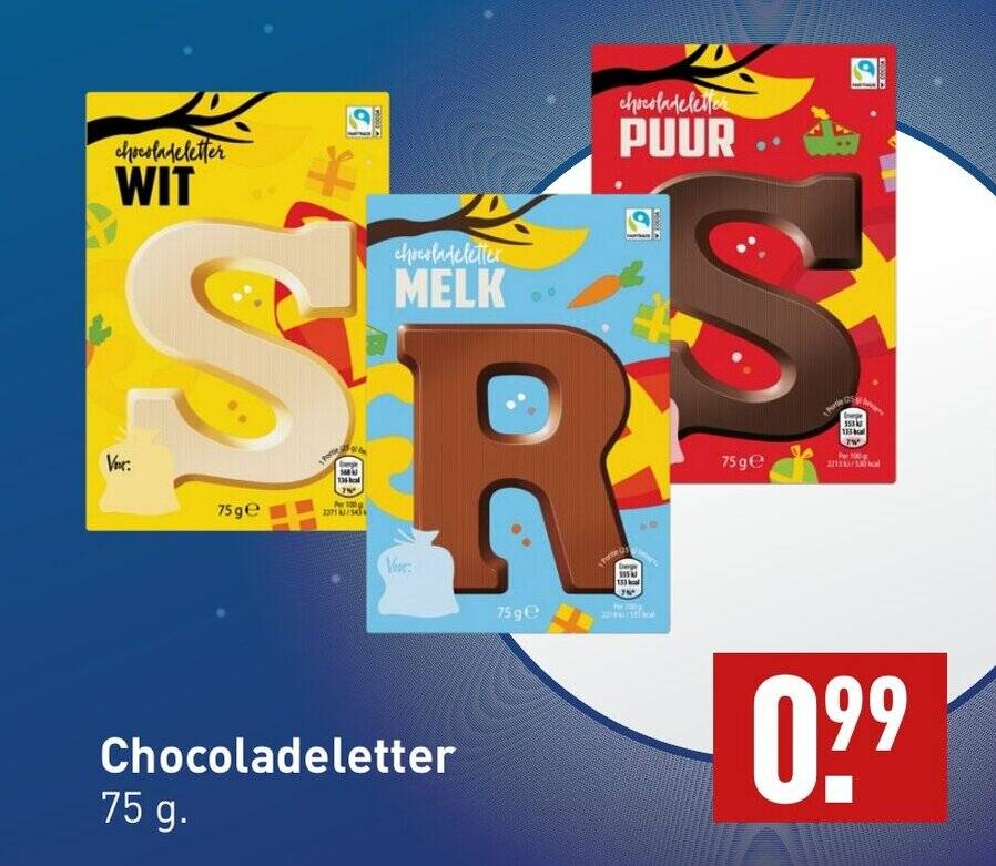Chocoladeletter 75 g. aanbieding bij ALDI
