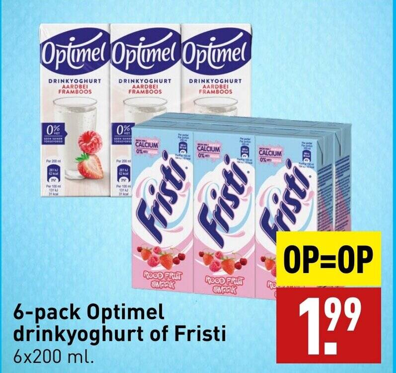 6-pack Optimel drinkyoghurt of Fristi 6x200 ml aanbieding bij ALDI