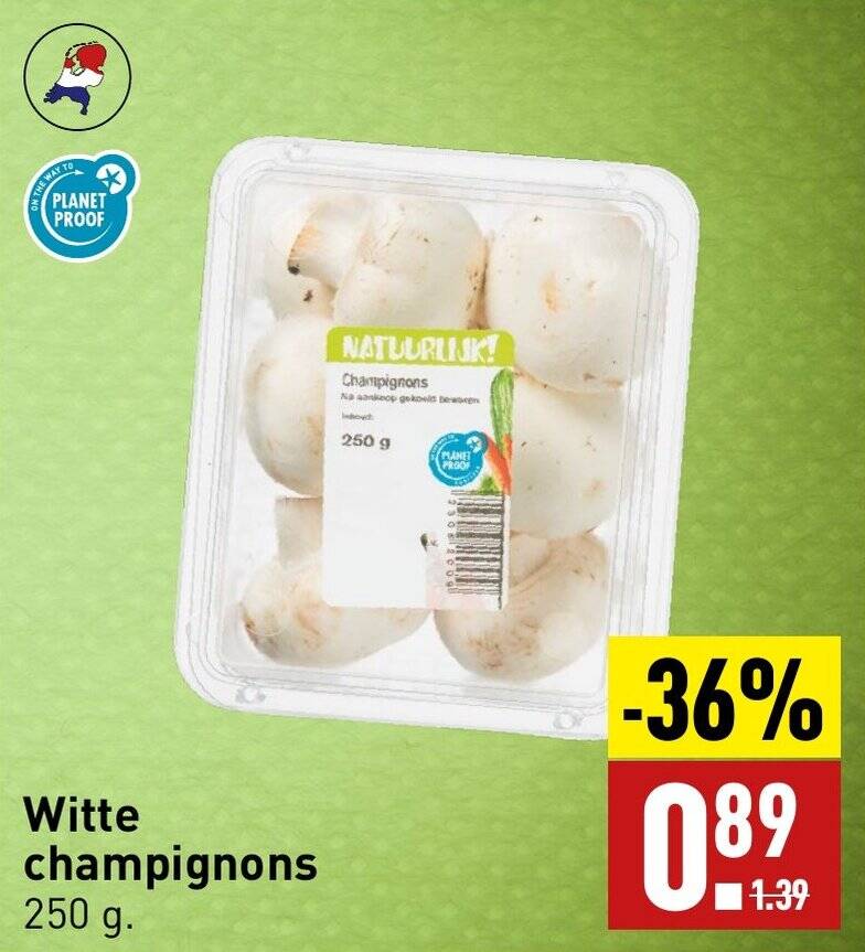 Witte champignons 250 g. aanbieding bij ALDI