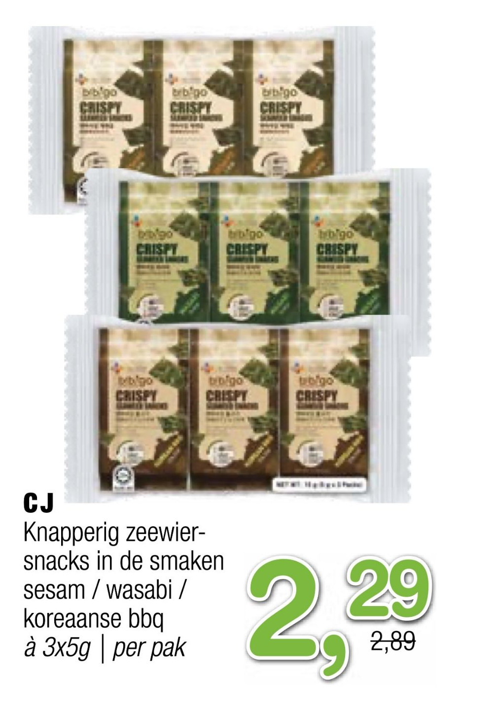 CJ Knapperig zeewier- snacks in de smaken sesam / wasabi / koreaanse ...