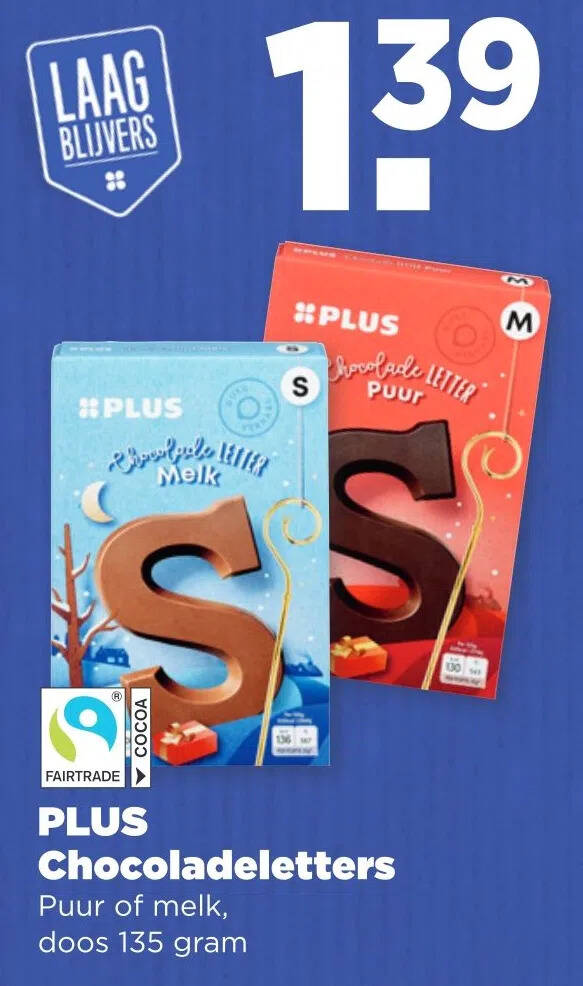 Plus chocoladeletters aanbieding bij PLUS