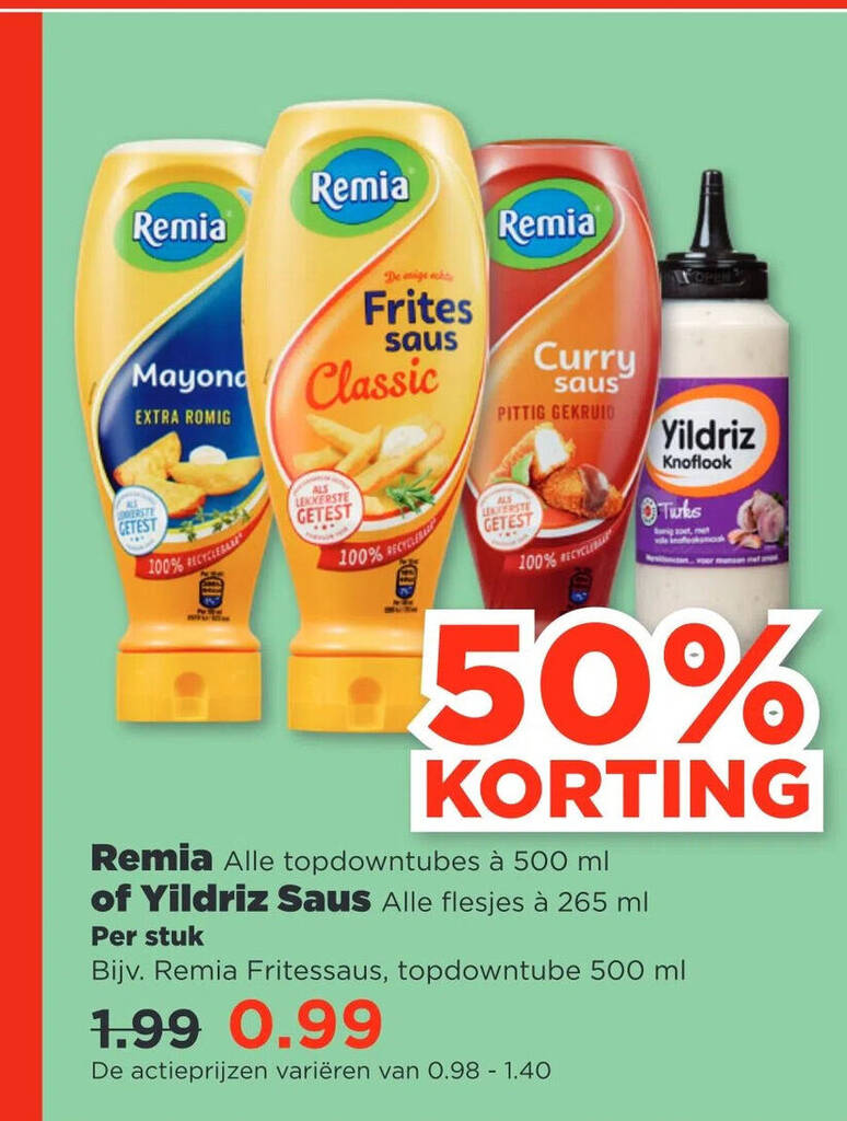 Remia Alle topdowntubes à 500 ml of Yildriz Saus Alle flesjes à 265 ml ...
