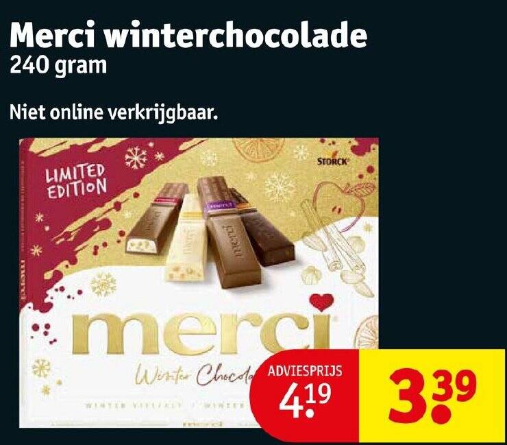 Merci winterchocolade 240 gram aanbieding bij Kruidvat