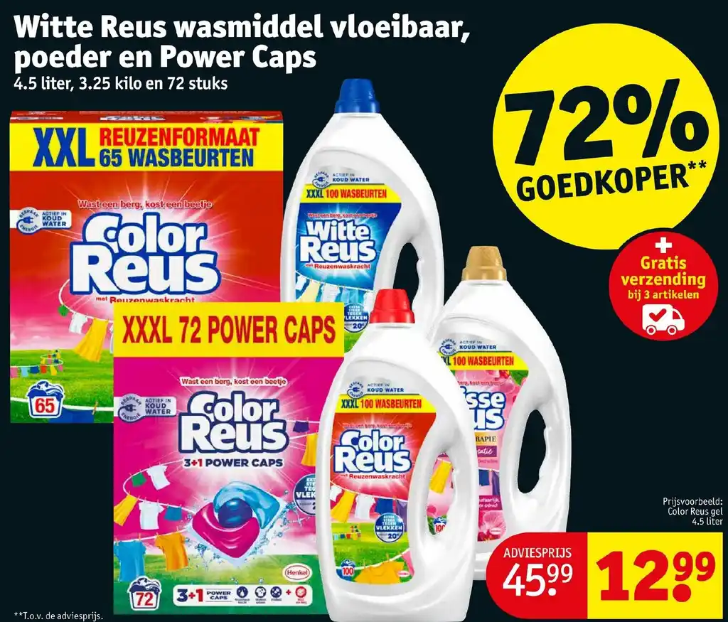 Witte Reus wasmiddel vloeibaar, poeder en Power Caps aanbieding bij ...