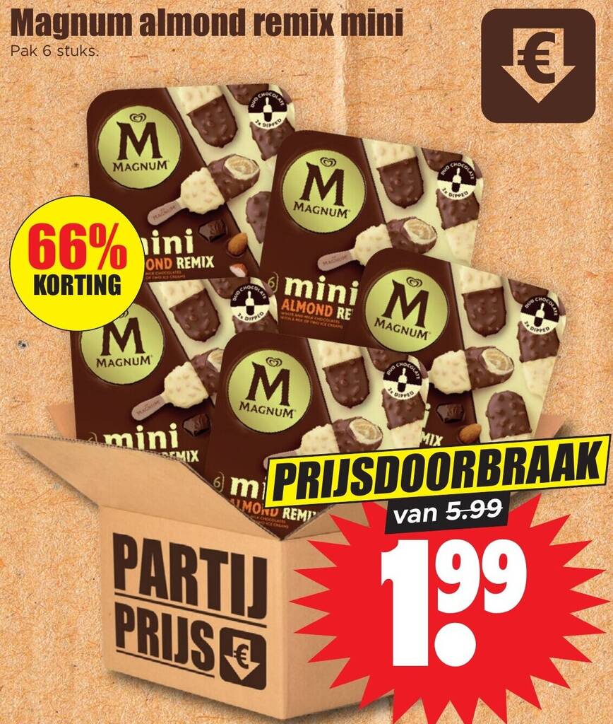Magnum almond remix mini aanbieding bij Dirk