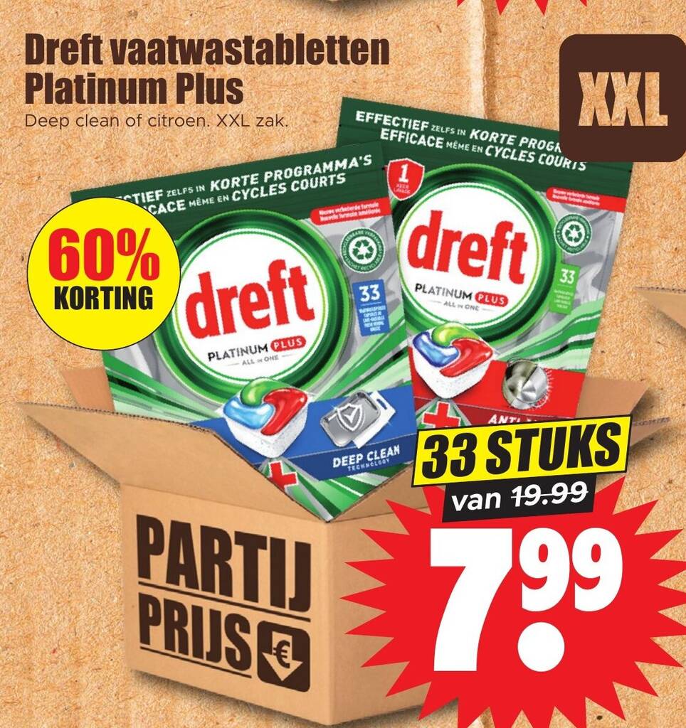 Dreft vaatwastabletten Platinum Plus aanbieding bij Dirk
