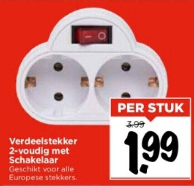 Verdeelstekker 2-voudig met Schakelaar aanbieding bij Vomar Voordeelmarkt