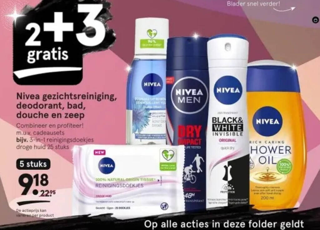 Nivea gezichtsreiniging, deodorant, bad, douche en zeep 2+3 gratis ...