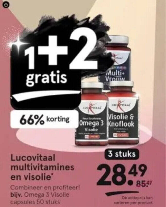 Lucovitaal multivitamines en visolie 66% korting, 1+2 gratis aanbieding ...