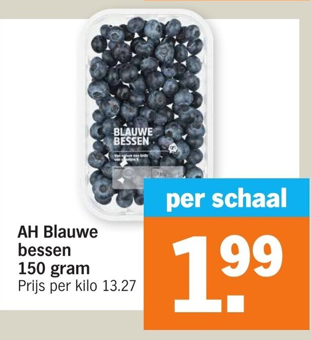 AH Blauwe bessen 150g aanbieding bij Albert Heijn
