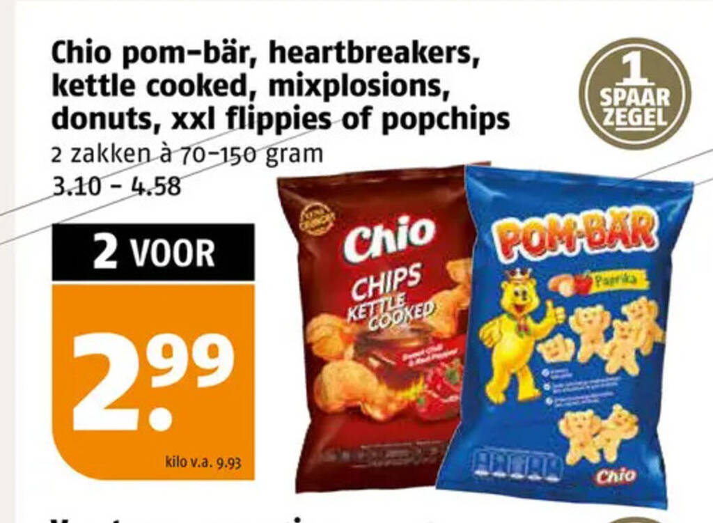 Chio pom-bär, heartbreakers, kettle cooked, mixplosions, donuts, xxl ...