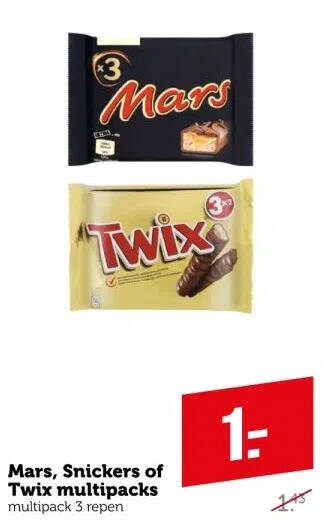 Mars, snickers of twix multipacks aanbieding bij Coop
