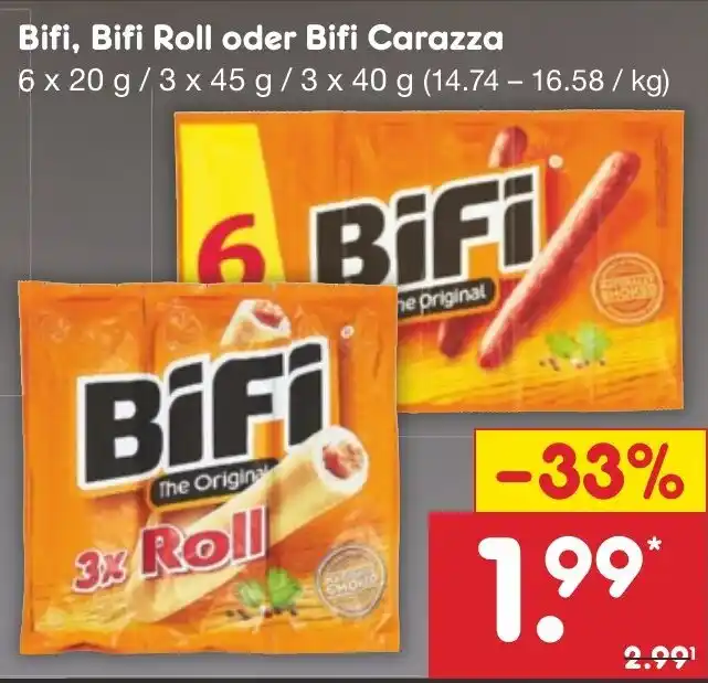 Bifi, Bifi Roll oder Bifi Carazza aanbieding bij Netto Marken-Discount DE